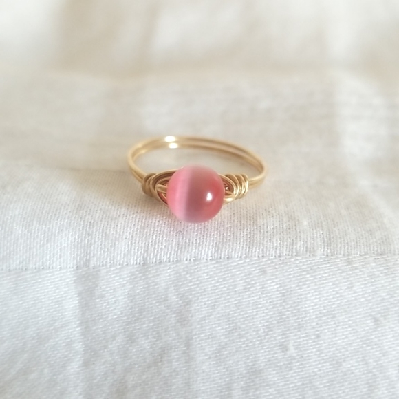 Jewelry | 14k Gold Wire Pink Glass Bead Ring | Poshmark
